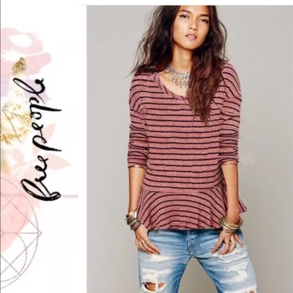 Free People | Tops | We The Free People Striped Pink Peplum Thermal Top ...